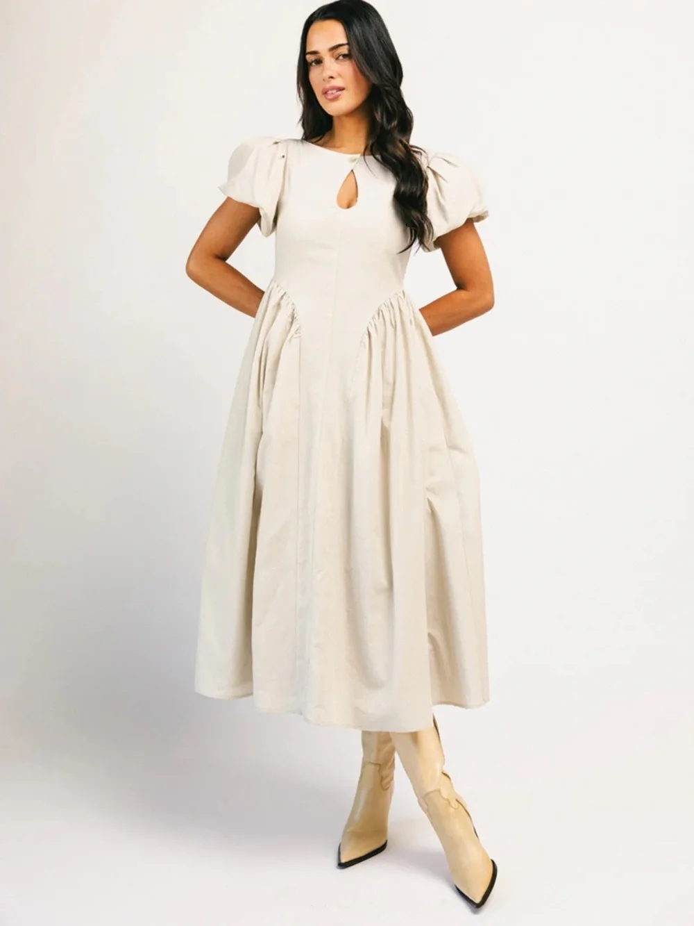 Zoco. | Dresses | Nwt Zoco Exclusive Cream Puffsleeve Midi Dress With ...